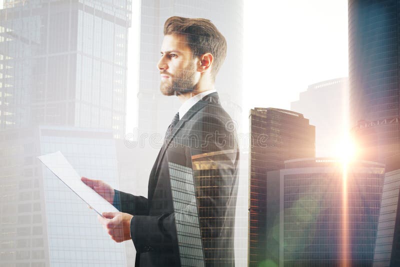 Man with document stock image. Image of buildings, office - 89331461