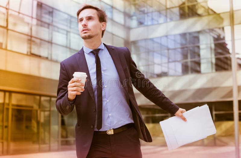 Man with Documents Hurrying To Meeting Stock Photo - Image of ...
