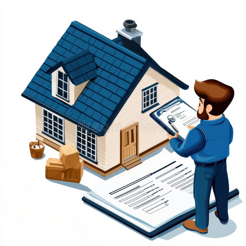 Man with Documents Standing in Front of House Model for Real Estate ...