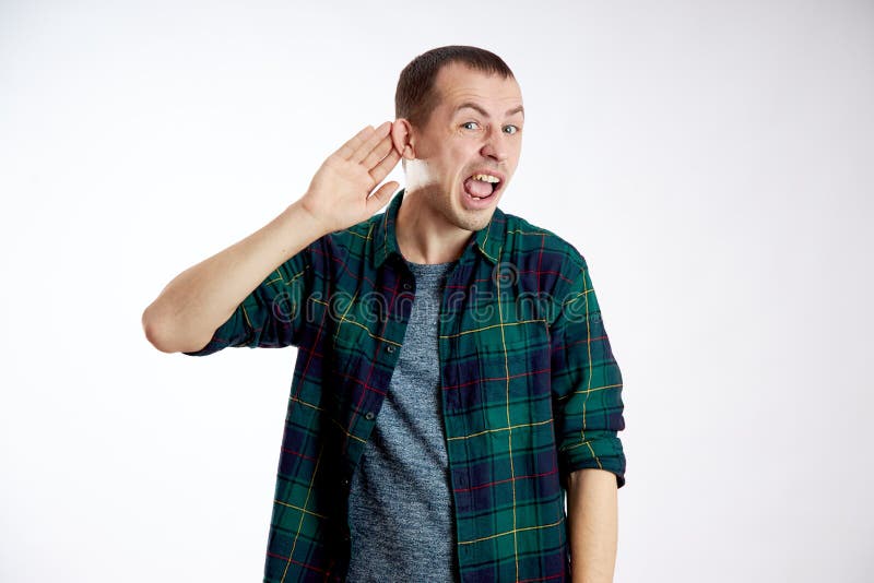 Man Does Not Hear Well, Makes Gestures with His Hands Stock Photo ...