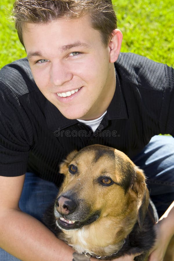 Man and dog stock image. Image of affection, laughing - 10408301