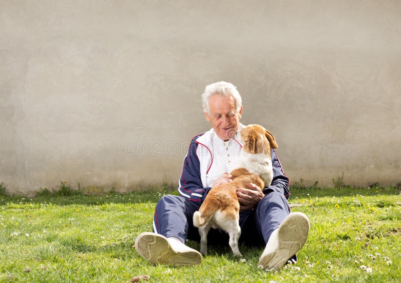Old man with dog in park stock image. Image of adult - 103941157