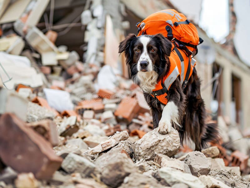 A Dog are Walking through Rubble Stock Image - Image of emergency ...