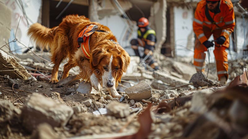 A Man and a Dog are Walking through Rubble Stock Illustration ...