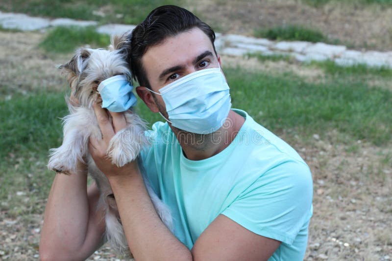 Man Dog Wearing Both Surgical Mask Outdoors Stock Photos - Free ...