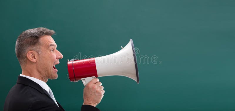 Man Doing Announcement on Megaphone Stock Image - Image of yell ...
