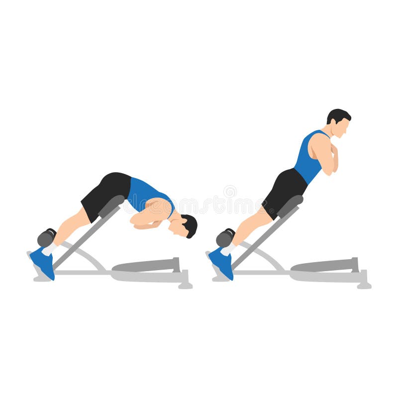 Man Doing Back Extensions. Hyperextensions Exercise Stock Vector ...
