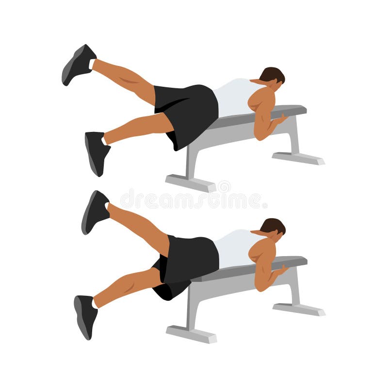 Man Doing Bench Flutter Kicks Exercise. Stock Vector - Illustration of ...