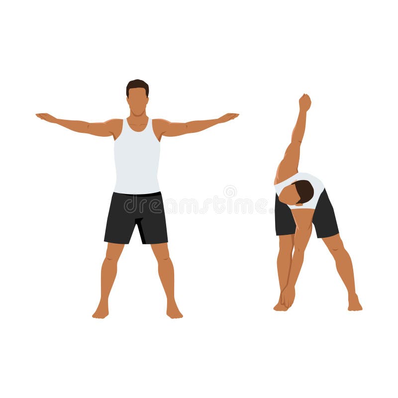 Man Doing Bent Over Twists Or Cross Body Toe Touches Exercise Stock