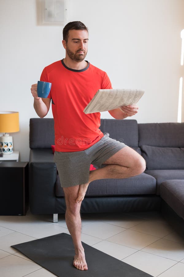 Man Doing Body Exercise and Working Out at Home Stock Image - Image of ...