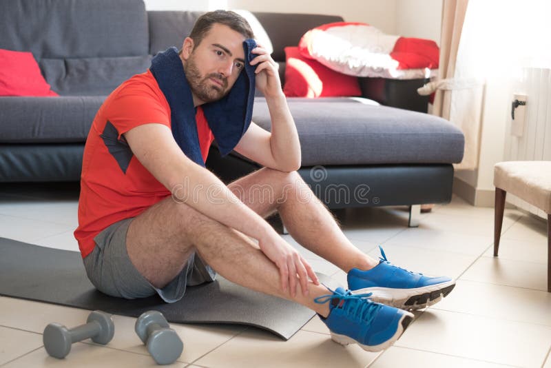 Man Doing Body Exercises and Working Out at Home Stock Image - Image of ...