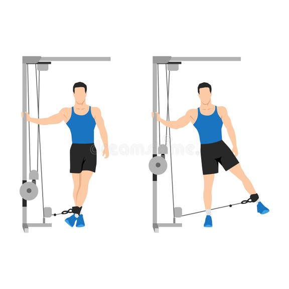 Man Doing Cable Hip Abduction. Adduction Exercise Stock Vector ...
