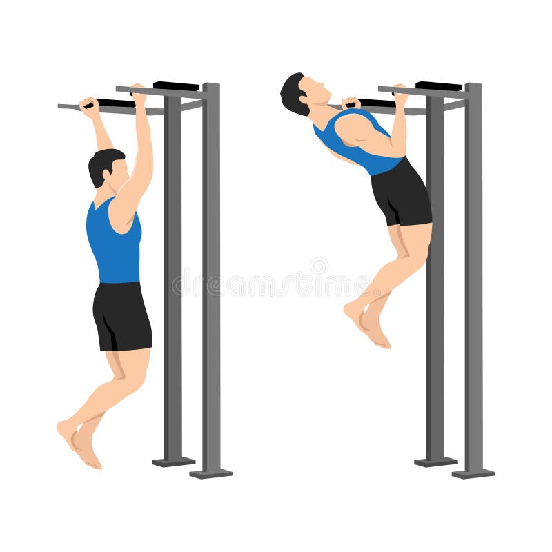 Man Doing Chin-ups Workout. Pull Up with Supinated Lat Stock Vector ...