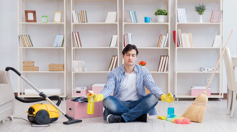 Man doing cleaning at home stock image. Image of clean - 164491993