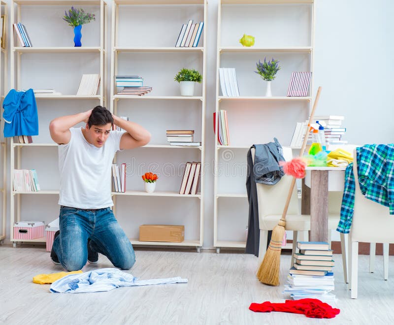 Man doing cleaning at home stock photo. Image of floor - 164912660