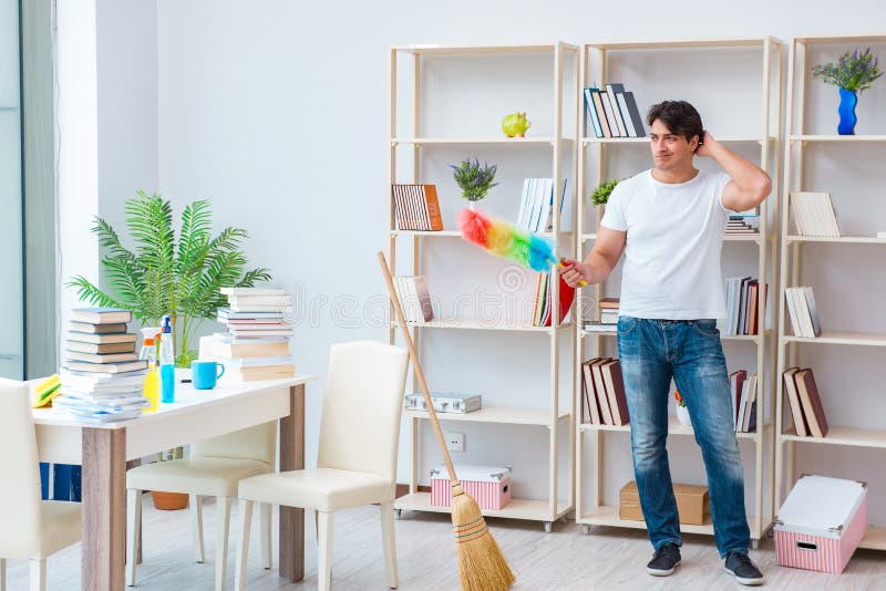 The Man Doing Cleaning at Home Stock Image - Image of dusty, bookshelf ...