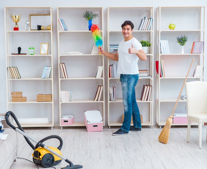 Man doing cleaning at home stock image. Image of household - 177955747