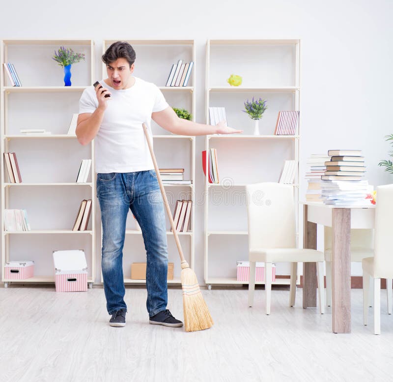 Man doing cleaning at home stock image. Image of cleaner - 201824245