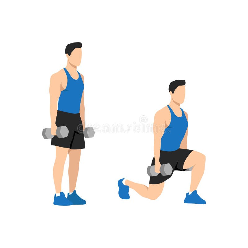 Man Doing Dumbbell Lunges. Vector Set of Workout Stock Vector ...