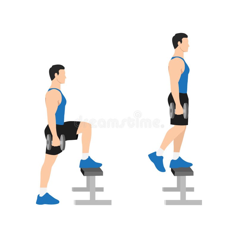 Man Doing Dumbbell Step Ups Exercise. Flat Vector Stock Vector ... Man Doing Dumbbell Step Ups Exercise. Flat Vector Stock Vector ...