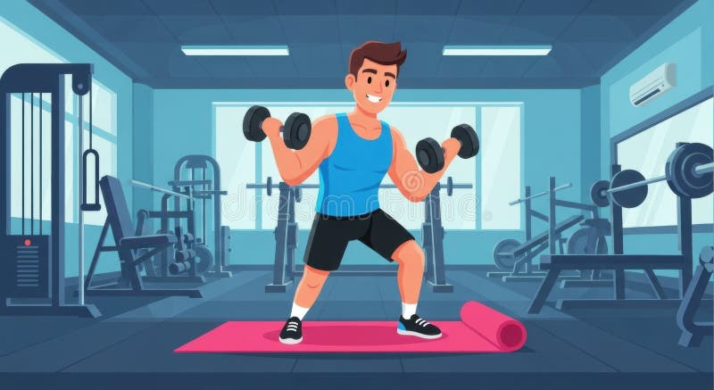 Man Doing Dumbbell Workout in Modern Gym with Personal Trainer Support ...