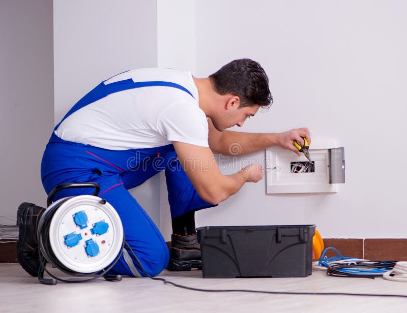 Man Doing Electrical Repairs at Home Stock Image - Image of assembling ...