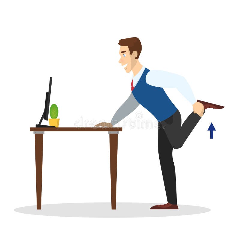 Man Doing Exercise for Back Stretch in Office Stock Vector ...