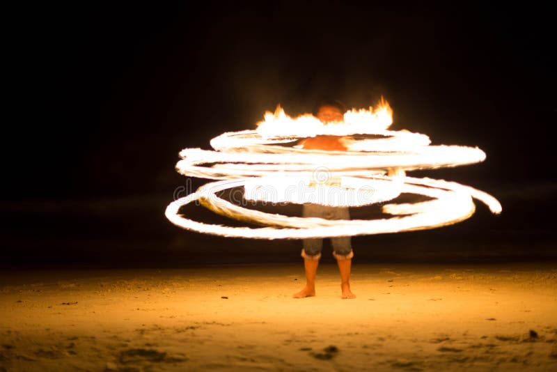 Man Doing Fire Show on Beach Party Stock Photo - Image of evening ...