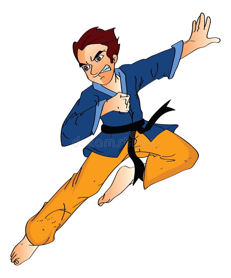 Man Doing a Flying Kick, Illustration Stock Illustration - Illustration ...