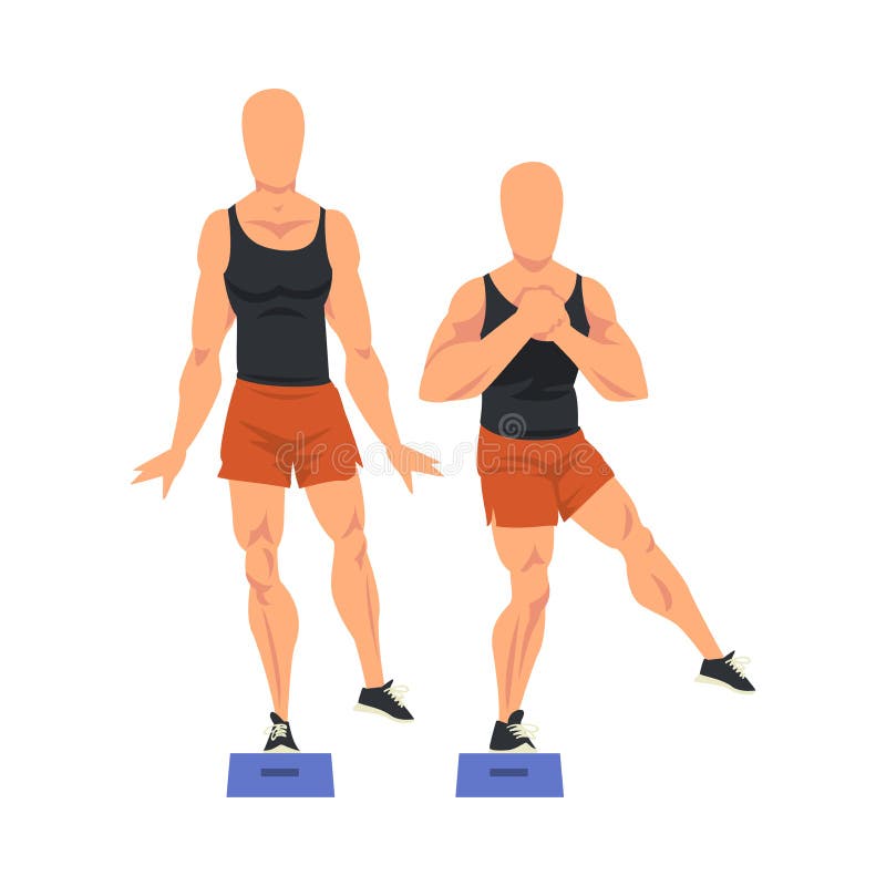 Man Doing Glute Exercise Using Steps Platform in Two Steps, Male ...