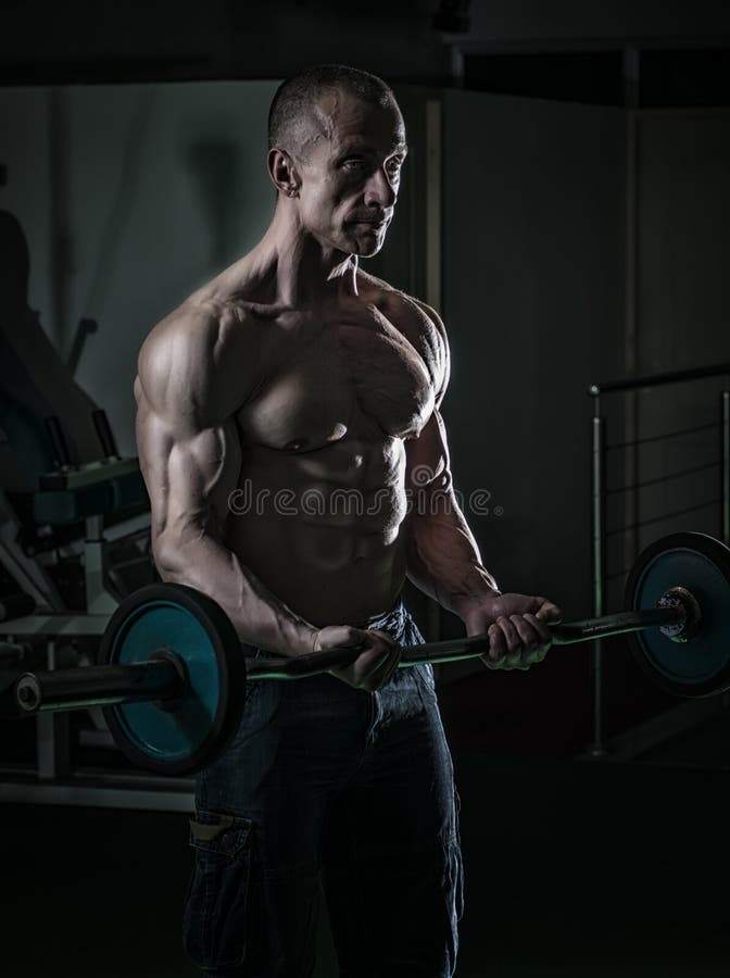 Man Doing Heavy Barbell Exercise Stock Image - Image of power, build ...