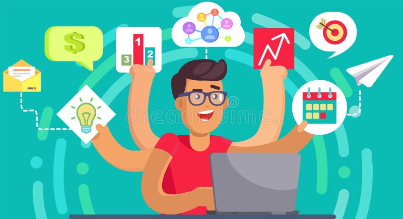 Man Doing Many Tasks at Same Time. Male Employee Trying To Deal with ...