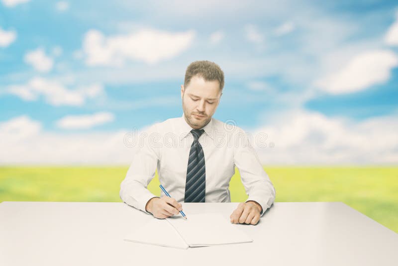 Man Doing Paperwork Outside Stock Photo - Image of daylight, business ...