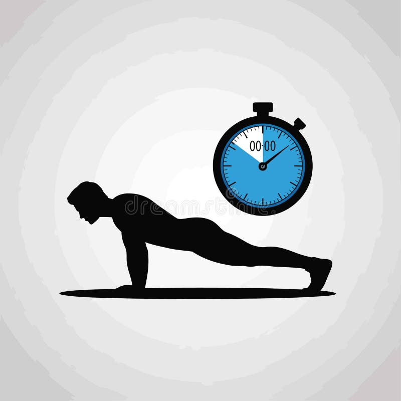 Man Doing Plank Exercise Stopwatch Timer Blue White Stock Vector ...