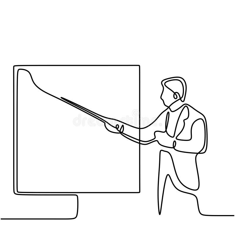 Man Doing Presentation and Teaching in One Line Design. Business ...