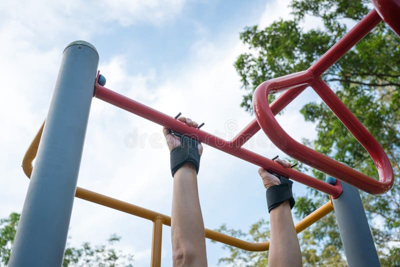 Man Doing Pull Ups Workout on the Steel Bar Stock Photo - Image of ...