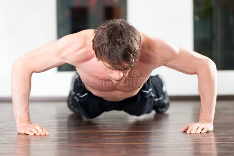 Crossfit Fitness Man Push Ups Kettlebells Pushup Exercise Stock Image ...