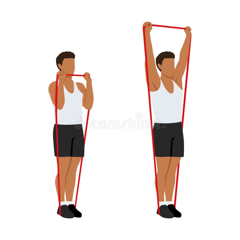 Man Doing Resistance Band Standing Shoulder Press. Overhead Press ...