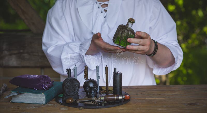 Magic Concept. Paganism and Wicca Rite, Altar of Witch Stock Photo ...