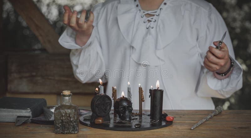 Magic Concept. Paganism and Wicca Rite, Altar of Witch Stock Image ...