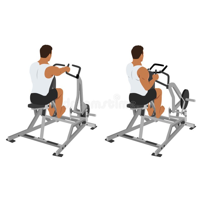 Man Doing Seated Lever Machine One Arm Row Exercise Stock Vector ...