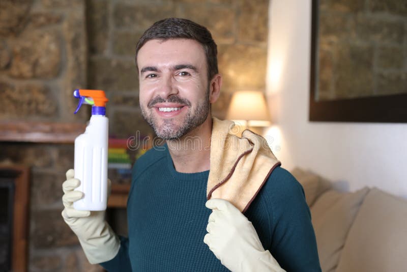 Man Doing Some Housekeeping Tasks Stock Photo - Image of joyful ...