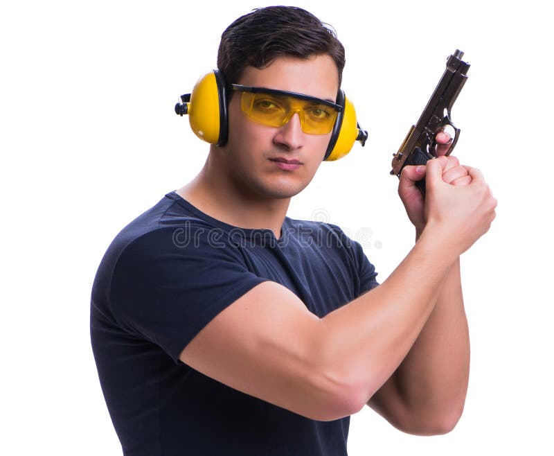 Man Doing Sport Shooting from Gun Isolated on White Stock Photo - Image ...