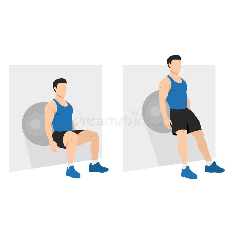 Man Doing Stability or Swiss Ball Wall Squat Exercise Stock Vector ...