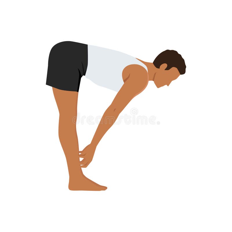 Man Doing Standing Half Forward Bend Pose Ardha Uttanasana Exercise ...