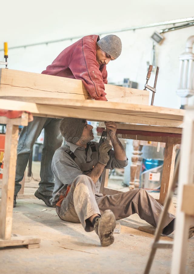 Man Doing Woodwork in Carpentry Stock Photo - Image of machine ...