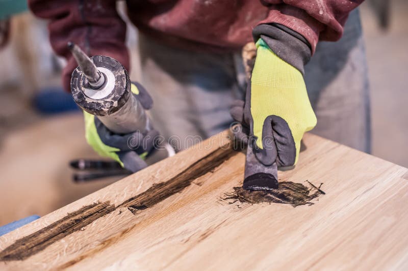 Man Doing Woodwork in Carpentry Stock Photo - Image of manual ...
