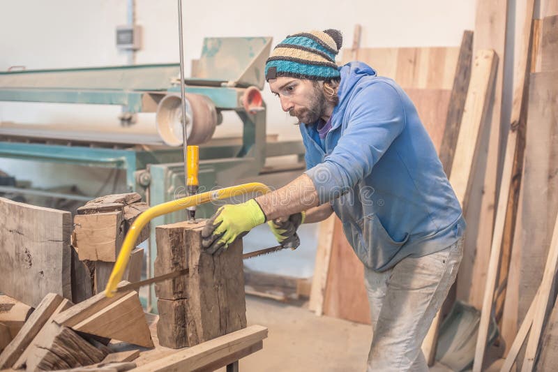 Man Doing Woodwork in Carpentry Stock Photo - Image of manual ...