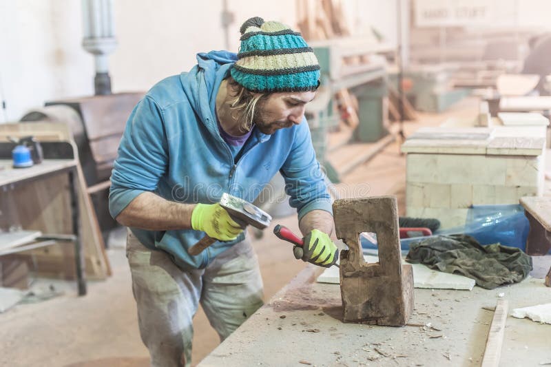 Man Doing Woodwork in Carpentry Stock Photo - Image of machine ...