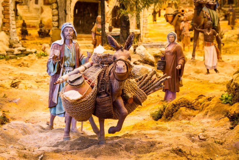 Man with a Donkey in a Creche Stock Photo - Image of bethlehem ...
